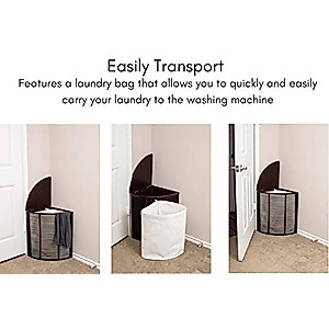 BirdRock Home Compact Corner Laundry Hamper with Lid and Removable Liner - Small - Brown Bamboo - Easily Transport Laundry - Baby Dirty Clothes Bin Sorter Basket - Cut Out Handles