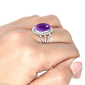 JEWELOPORIUM 925 Sterling Silver Ring for Women Purple Real Amethyst Gemstone Fashion Silver Ring Size 8.5 Christmas - Gift Boho Jewelry