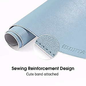 Dual-Sided Desk Pad Office Desk Mat, EMINTA Ultra Thin Waterproof PU Leather Mouse Pad Desk Blotter Protector, Desk Writing Mat for Office/Home (Light Blue/Silver, 31.5" x 15.7")