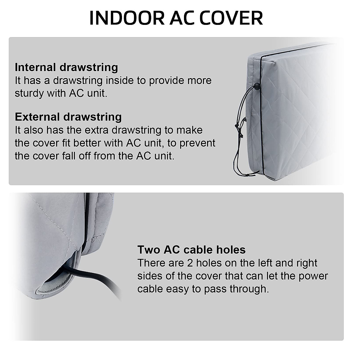 BEWAVE 2 Pack Indoor Outdoor Window Air Conditioner Cover Adjustable Window AC Unit Cover with Drawstring Double Insulation 25"x17"x3.5" for Inside Dust-Proof Waterproof 25.5”x20.5”x18” for Outside