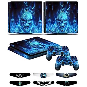 PS4 Slim Skins - Decals for PS4 Controller Playstation 4 Slim - Stickers Cover for PS4 Slim Controller Sony Playstation Four Slim Accessories with Dualshock 4 Two Controllers Skin - Blue Fire