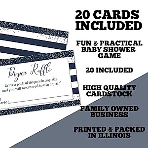Beautiful Striped Navy & Silver Diaper Raffle Tickets for Boy Baby Showers, 20 2" X 3” Double Sided Insert Cards for Games by AmandaCreation, Bring a Pack of Diapers to Win Favors & Prizes!