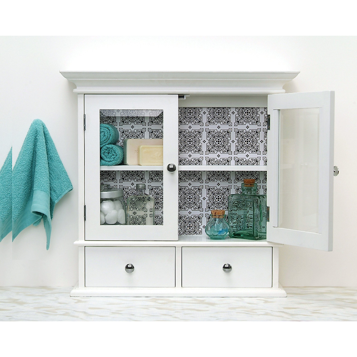 Magic Cover Adhesive Vinyl Paper for Lining Shelves and Drawers, Decorating and Craft Projects, 18" x 60', Julien Black & White