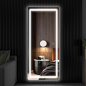 EDTEMI 40"x16" LED Lighted Wall Mounted Mirror, Full-Length Mirror with LED Lights, Full Body Mirror, Hanging Mirror for Bedroom Living Room Locker Room, White