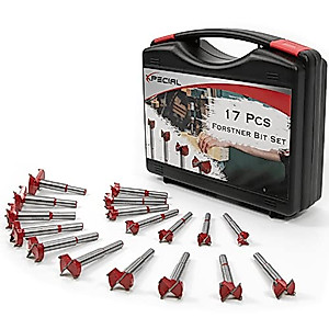 XPECIAL Forstner Bit Set 17 Pcs, 15-40mm Carbide Tipped Drill Bit Set, Wood Working Drilling Bits Sets, Red Anti-Rust and Anti-Corrosion Spray Paint Process