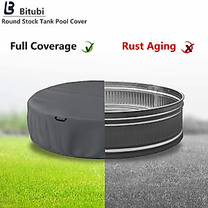 Bitubi 8 Ft Steel Round Stock Tank Pool Cover,Upgraded to Full Coverage to Prevent Rust and Aging(Grey)