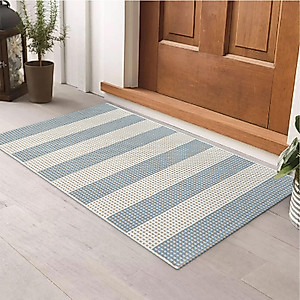 LEEVAN Front Door Rug 24'' x 35'', Machine Washable Blue Outdoor Rug Entryway Rugs, Indoor Striped Rug Cotton Hand-Woven Small Area Rug Outdoor Mats for Porch/Farmhouse/Home Entrance