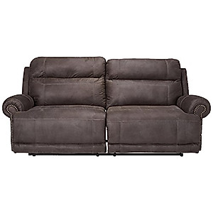 Signature Design by Ashley Austere Contemporary Faux Leather 2 Seat Manual Reclining Sofa, Gray