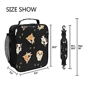 AUUXVA Cute Dogs Puppy Paw Print Insulated Lunch Box Bags for Women Men Kids Girls Tote Crossbody Thermal Lunch Container Food Carrier