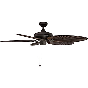 Honeywell Ceiling Fans Palm Island, 52 Inch Tropical Indoor Outdoor Ceiling Fan with No Light, Pull Chain, Three Mounting Options, 5 Palm Leaf Blades, Wet-Rated - 50207-01 (Bronze)