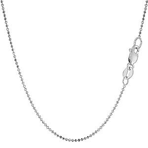 Jewelry Affairs 14k White Real Gold Diamond Cut Bead Chain Necklace, 1.2mm, 16"