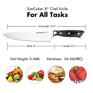 SimCoker Chef Knife,8 Inch Knife,Sharp Kitchen Knife,German High Carbon Stainless Steel EN1.4116, Ergonomic Pakkawood Handle and Gift Box
