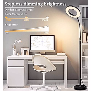 vividstarry Modern LED Floor Lamp with Remote & Touch Control, 2700K-6500K Bright Dimmable Floor Reading Lamp for Living Room/Bedroom/Office, Gooseneck Task Lights 10-100% Brightness Adjustable,Timer