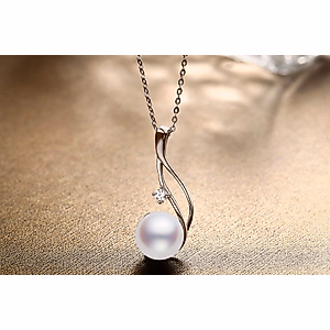 CHAULRI Genuine Premium AAA Top Grade 9-10mm Cultured White Pearl Pendant Necklace 18K Gold Plated 925 Silver - Gifts for Women for Her Wife Mom Daughter (White, gold-plated-silver)