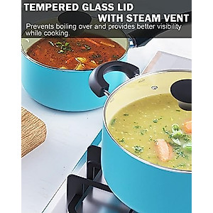 Cook N Home 10-Piece Ceramic Nonstick Cookware Set - Pots, Pans, Dutch Oven, Saucepans, Frying Pans and Lids - Turquoise