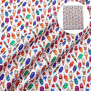 David Angie Summer Theme Ice-Cream Printed Bullet Textured Liverpool Fabric 4 Way Stretch Spandex Knit Fabric by The Yard for Head Wrap Accessories (Cake)