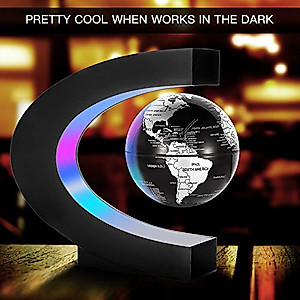 Gresus Magnetic Levitation Floating World Map Globe with C Shape Base, Floating Globe with LED Lights, Great Fathers Students Teacher Business Boyfriend Birthday Gift for Desk Decoration （Black )