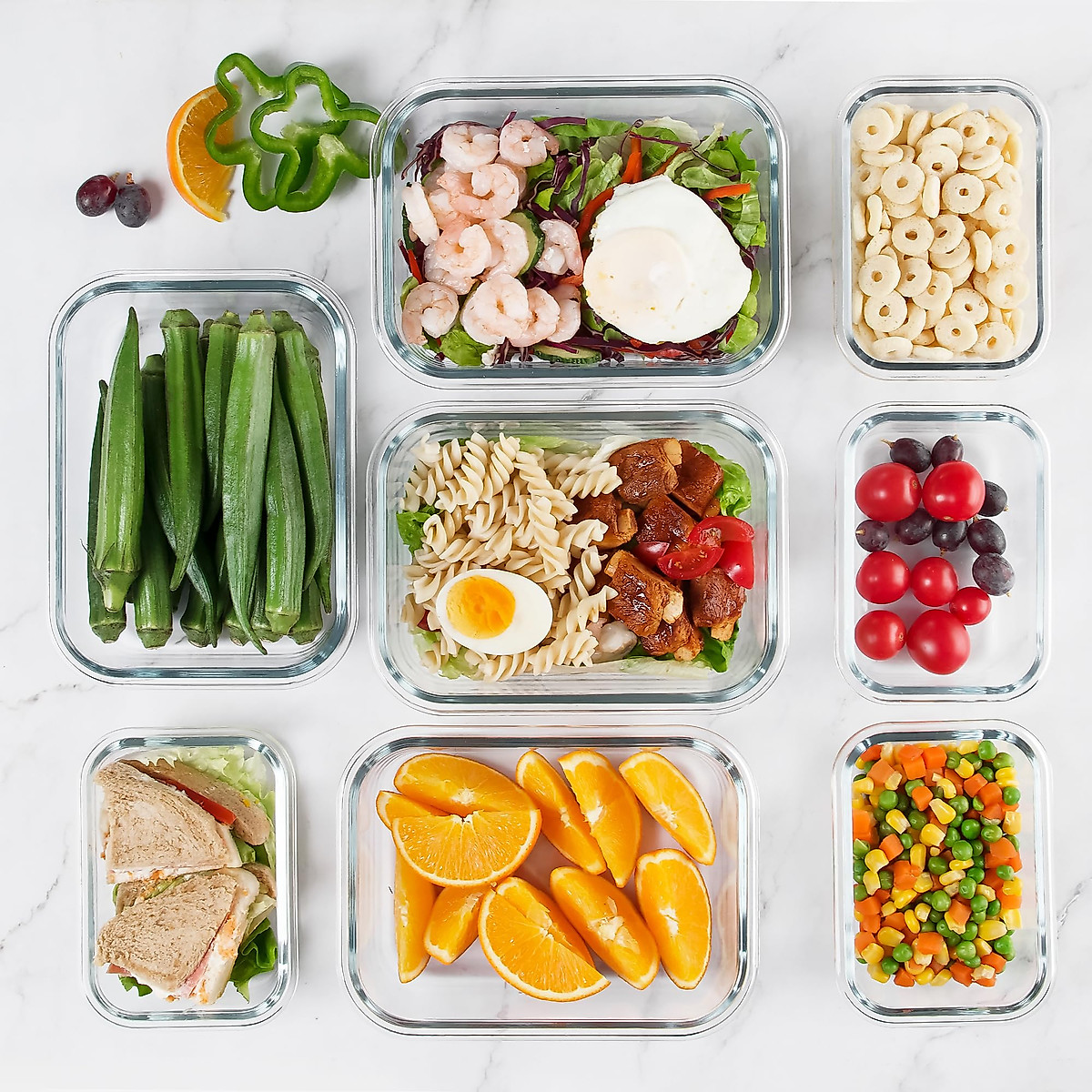 YANGNAY 8 Pack Glass Food Storage Containers, Glass Meal Prep Containers with Airtight Lids, Dishwasher/Freezer Safe Glass Containers, 2 sizes