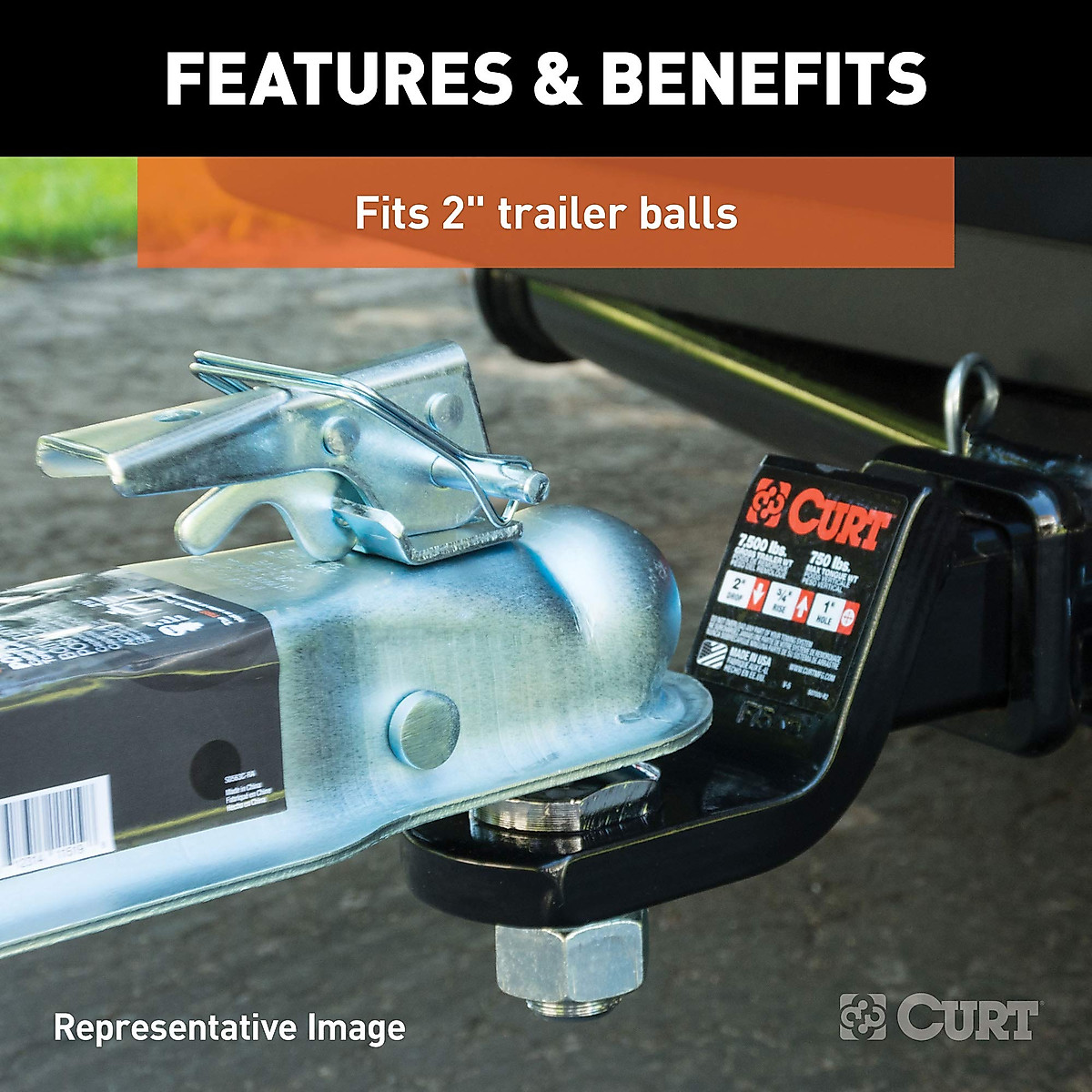 CURT 25153 Straight Tongue Trailer Coupler for 2-Inch Channel, 2-in Hitch Ball, 3,500 lbs