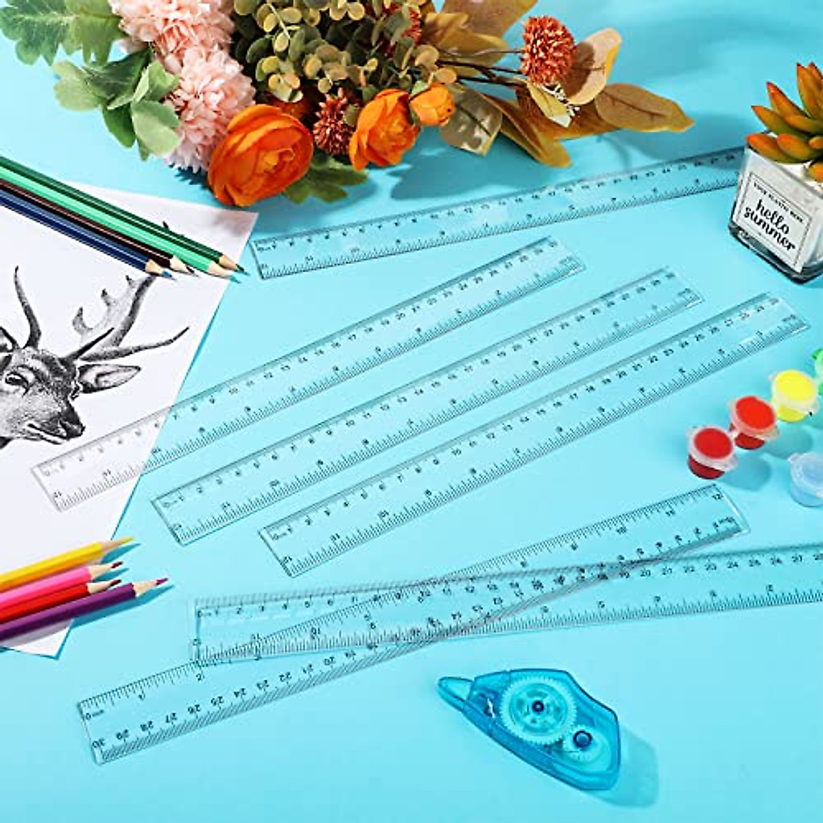 100 Pieces 12 Inch Ruler Bulk Clear Plastic Flexible Rulers with Centimeters and Inches Kids Ruler Straight Metric Ruler Drafting Measuring Tool for Classroom School Students Families Education