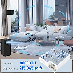 HOMCOM 8000 BTU Portable Air Conditioner for Rooms Up to 345 Sq. Ft., 3-in-1 AC Unit with Dehumidifier, Cooling Fan, Sleep, Remote, 24H Timer On/Off, Window Installation Kit, Black