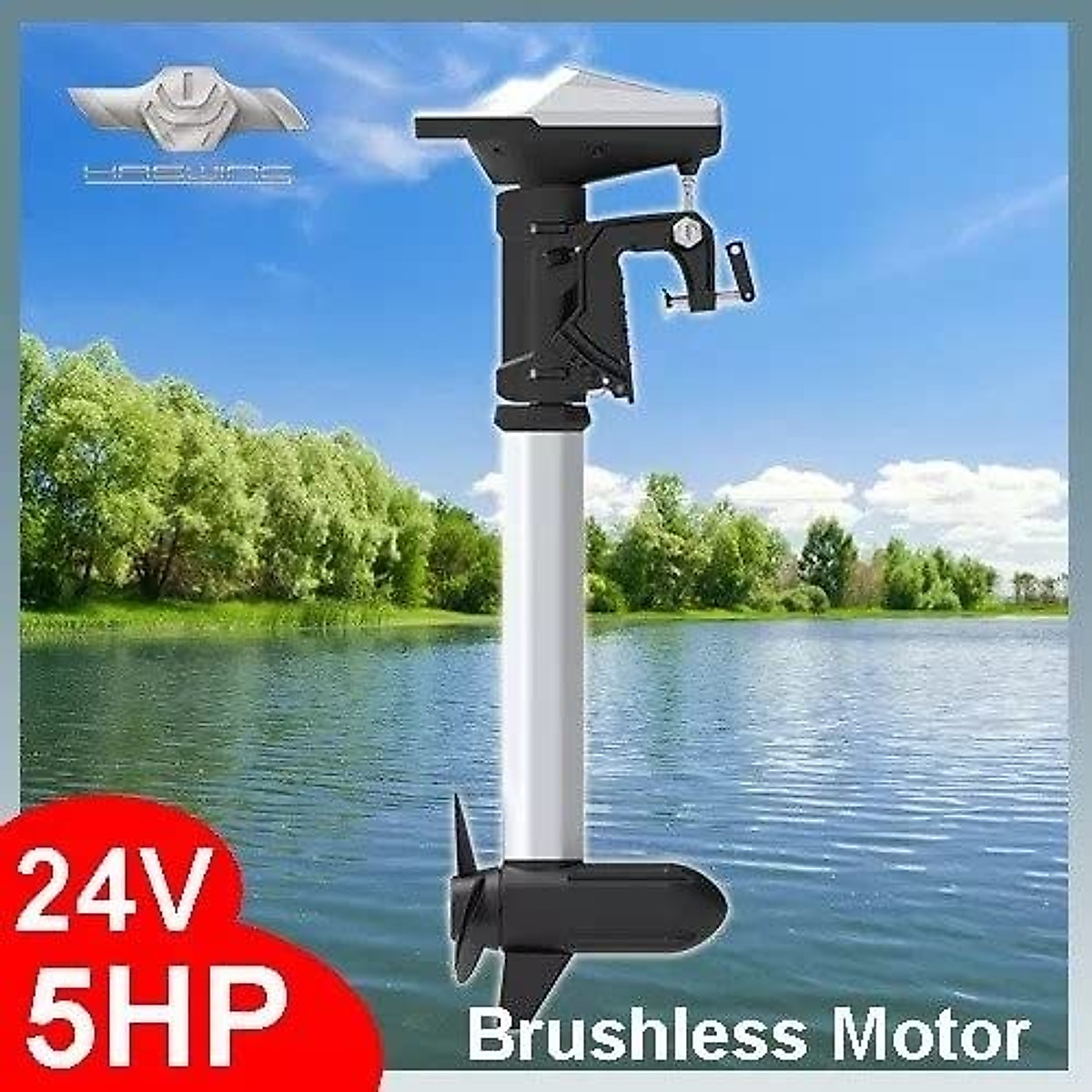 PARKHO HASWING Electric Trolling Motor – 24V 5 HP Power 31.5 Inch Shaft Ventura F 5.0 Brushless with Stepless Adjustable Speed Control and Safety Lanyard Boat Fishing Saltwater Freshwater