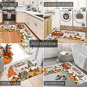 Bsmathom Anti Fatigue Kitchen Rug Set of 2, Cushioned Non Slip Kitchen Rugs and Mats, Pumpkin Kitchen Mats for Floor Set, Waterproof Kitchen Rug Runner Floor Mats for Home Kitchen