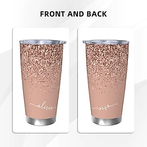 Blush Pink Rose Gold Glitter 20oz Tumbler Stainless Steel Vacuum Insulated Coffee Travel Mug, Durable Insulated Coffee Travel Mug with Splash-Proof Lid Metal Straw and Brush Thermal Cup for Outdoor