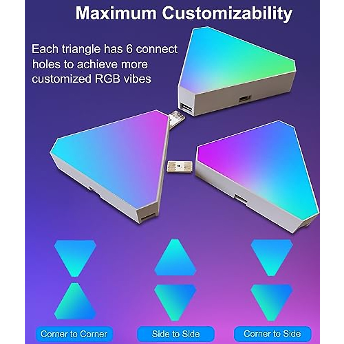 Triangle LED Light Panels, Triangle Lights with 6 Connection Ports, Real RGBIC Gaming Lights for Gaming Setup, Smart Wall Lights for Bedroom App Control Music Sync for Gaming Room Streaming, 6 Pack