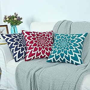 TEAGAN Throw Pillow Covers, 2PCS Cushion Covers with Flower Print, Throw Pillow Covers for Home Decorative Bedroom Living Room, Home Garden Couch Bed Sofa Chair, 20X20 Inch, Deep Red
