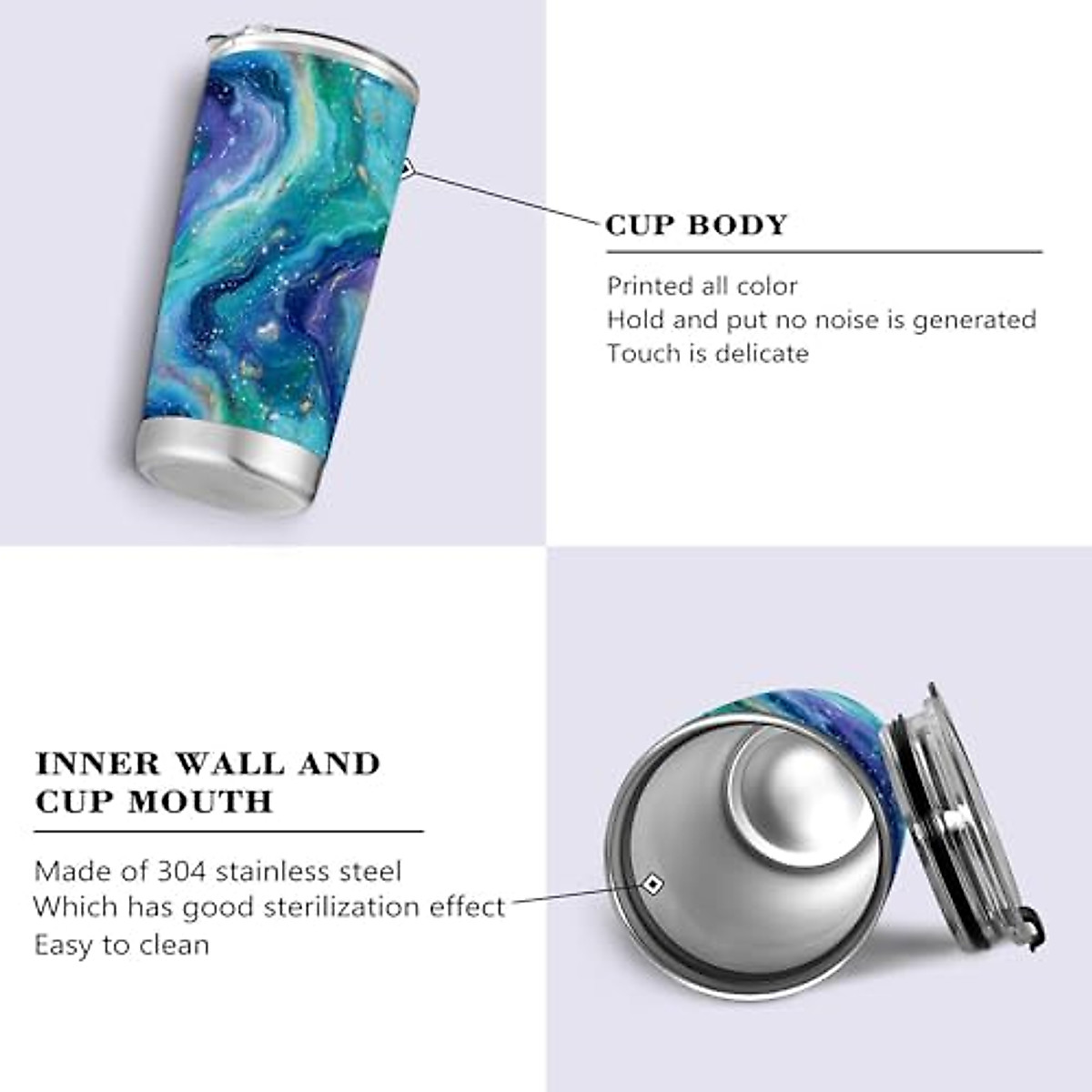 Purple Blue Galaxy Starry Waves Stainless Steel coffee cup travel with Straw Lid travel mug with lid for hot and cold drinks reusable tumblers with lids 20 OZ