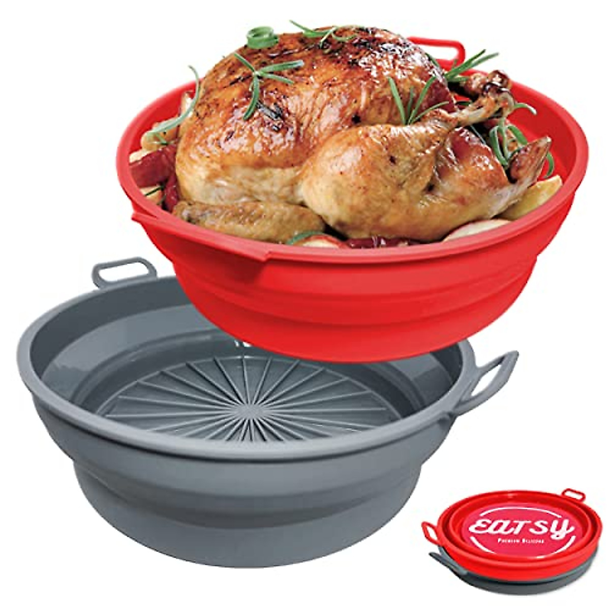 Foldable Silicone Air Fryer Liners - EATSY Air Fryer Silicone Liners Pot, Replacement of Parchment Paper Sheets, 2 Set of 7.5 Inch Air Fryer Liners Reusable For 3QT - 5QT