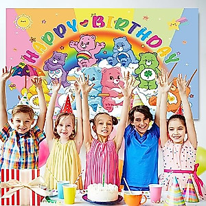 Cartoon Bear Birthday Party Decoration Background, Cartoon Bear Party Ornament Banner Photography Background Boy Girl Baby Shower Decoration 5x3FT