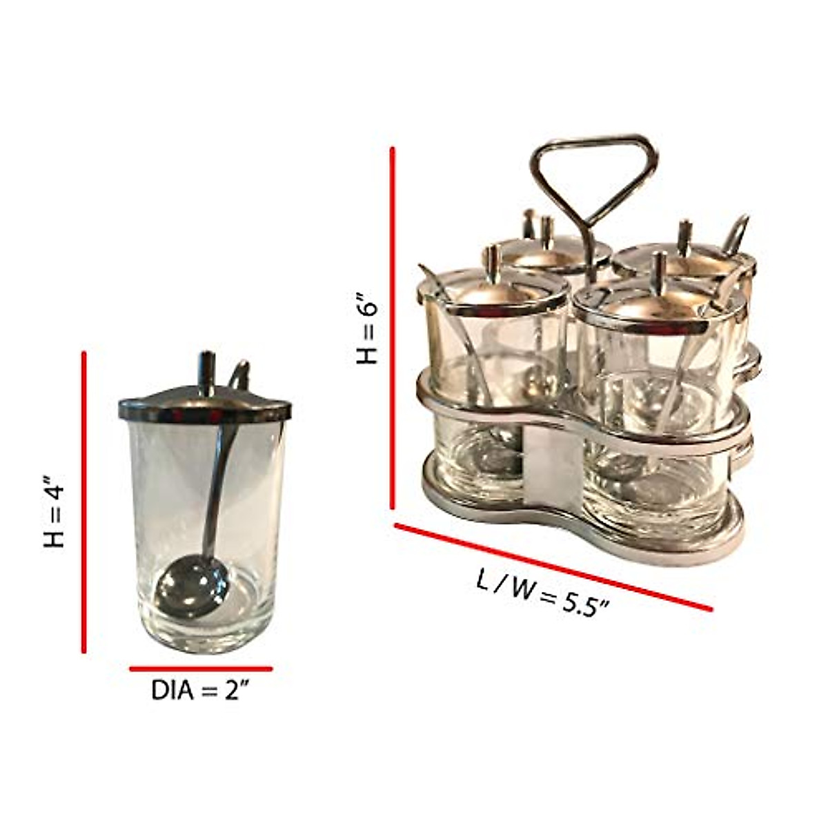 Condiment Holder, Condiment Tray, 4 Condiment Jar and 4 Small Spoons for Condiments. A Quality Condiment Server, Topping Dispenser, Seasoning Box for Table. Asian Dinnerware Style Condiment Set