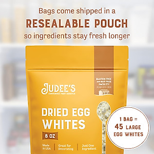 Judee's Gluten Free Dried Pasteurized Egg White Protein Powder 8 oz - USDA Certified Non-GMO - Gluten-Free, Nut-Free - Single Ingredient - Made in USA