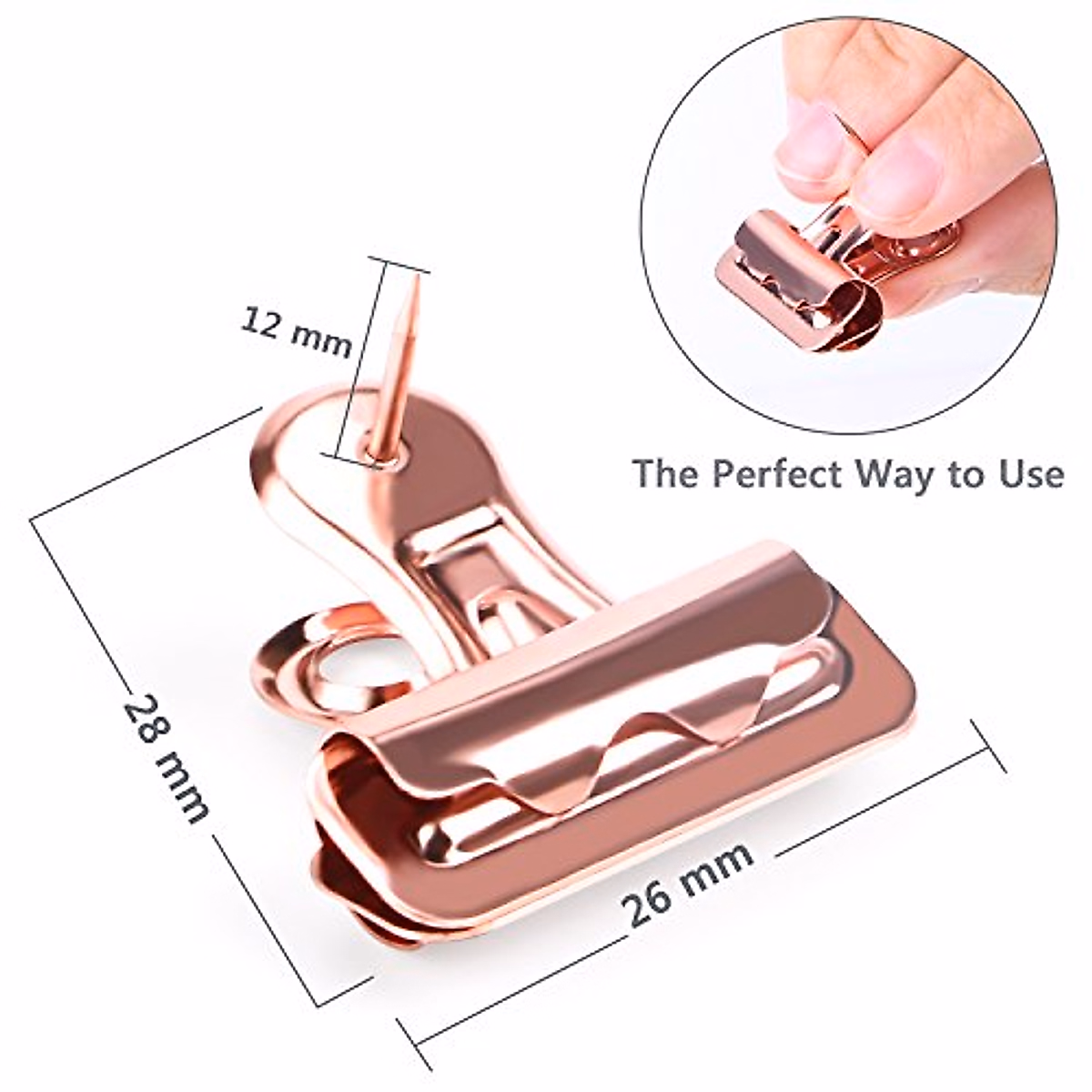 Yalis Push Pins Clips 15-Count, Pinning No Holes for Paper, Creative Paper Clips with Tack for Cork Board and Photo Wall ( Rose Gold)