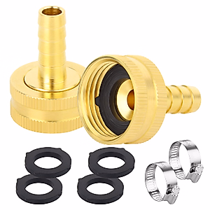 ERGAOBOY 2 Pcs 5/8 Barb To 3/4 Female GHT Thread Swivel Brass Garden Hose Pipe Connector With Clamps,Fit For Garden Hose Repair