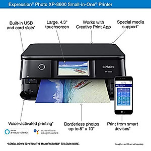 Epson Expression Photo XP-8600 Wireless Color Photo Printer with Scanner and Copier Black,Small (Renewed)