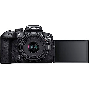 Canon EOS R10 Mirrorless Camera with 18-45mm Lens (5331C009) + Sony 64GB Tough SD Card + Bag + Card Reader + Flex Tripod + Hand Strap + Memory Wallet + Cap Keeper + Cleaning Kit (Renewed)