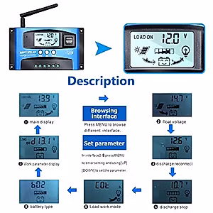 Y&H 100A 12V/24V MPPT Solar Charge Controller w/LCD Display Dual USB and WiF, Solar Panel Regulator fit for Gel Flooded and Lithium Battery Model: BL912-100A-WIF (Blue)