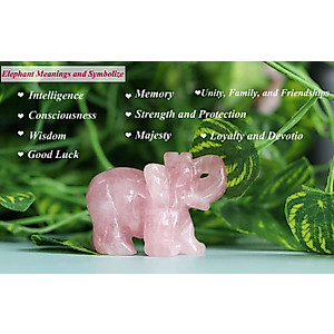2" Rose Quartz Elephant Decor Healing Crystal Cute Polished Natural Stone Hand-Carved Big Pink Sculpture Statue Figurines Gemstone Energy Hippie Home Room Office Desk Decoration Gifts for Women Men