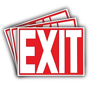 3 x Exit Sign Stickers, Exit Signs Designed as per NFPA Safety Standards (10 x 7 inches) Premium UV Protected, Strong Adhesive Vinyl Scratch, Fade Resistance and Spill Proof, Indoor and Outdoor