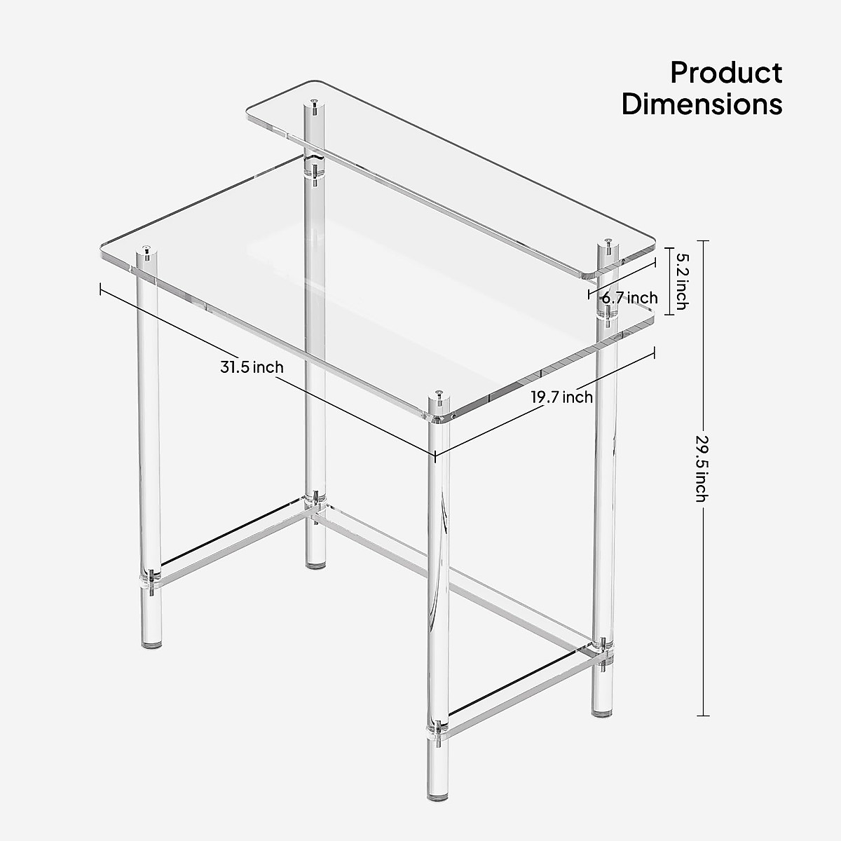 Eglaf Acrylic Desk - Home Office Desk with Monitor Stand - Modern Clear Desk Study Writing Table Computer Desk for Office, Living Room, Bedroom, 31.5" L x 19.7''W x 34.7" H