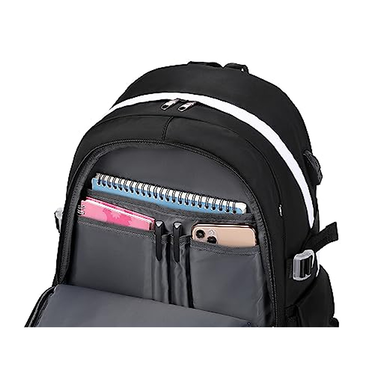 Teecho Girl School Backpack Cute Backpack Set for Women Fashion Bookbag with Pen case and Lunch Bag Black