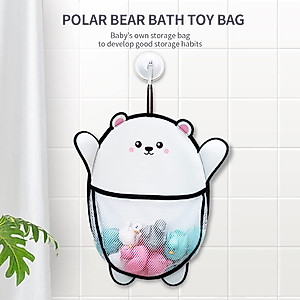 Spuddies Bath Toy Organizer Shower Caddy Cute Bear Design - for Bathroom Baby Toy Storage Quick Dry Bathtub Mesh Net Baby Toy Holder with Suction Hooks