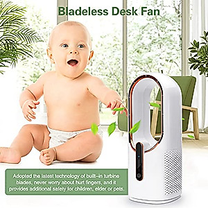 CONBOLA Desk Fan, 11.8 Inch Quiet Bladeless Fan USB Desktop Rechargeable Fan, Small Portable Table Fan with 3 Cooling Speeds, Touch Control Personal Fan for Bedroom, Office, Home, Outdoor (White)