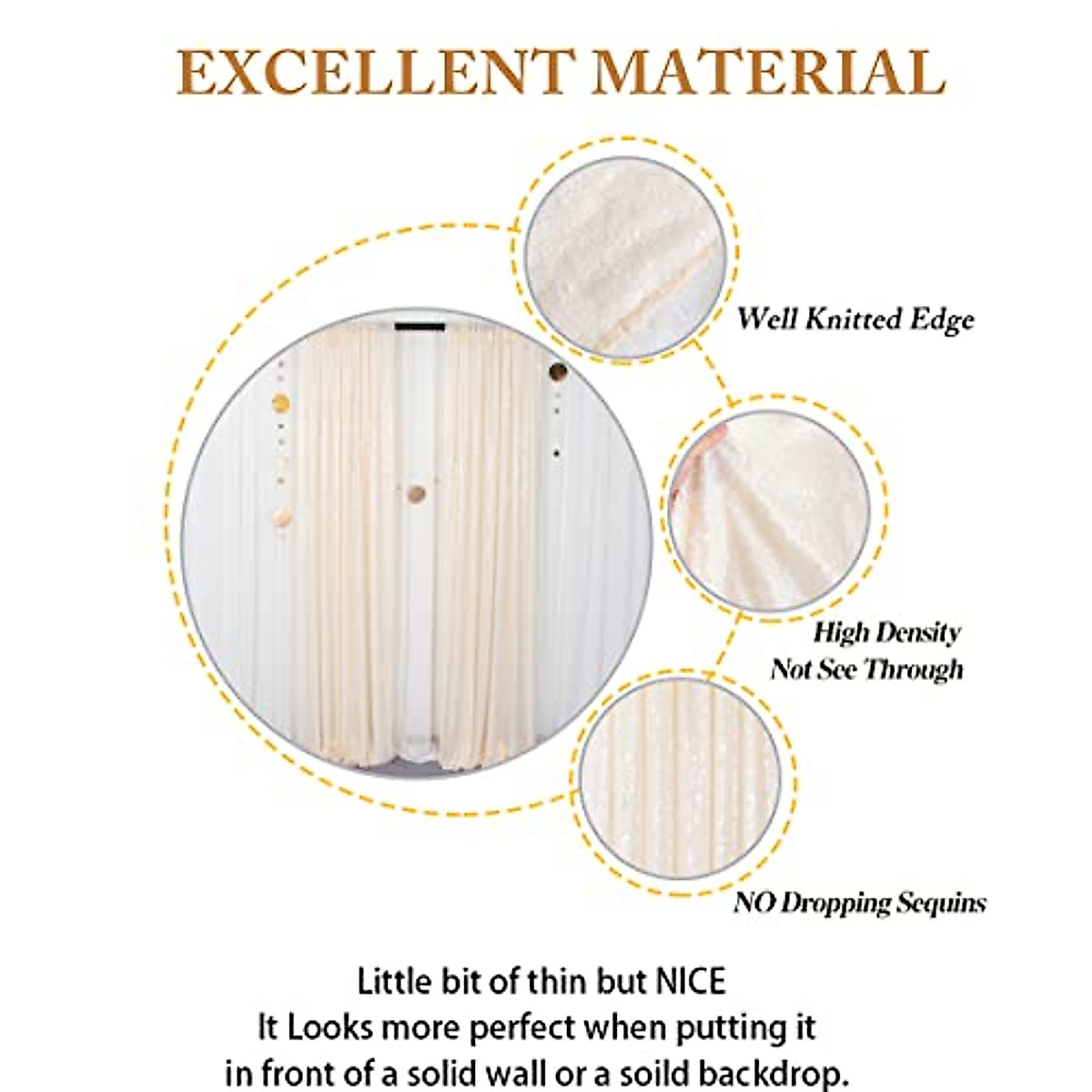 Sparkle Backdrop Curtain Ivory 2 Panels Set Sequin Photo Backdrop 2FTx8FT Sequin Backdrop Curtain Pack of 2-1220S