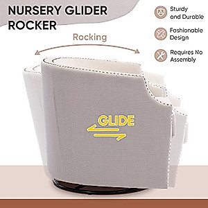 Swivel Glider Nursery Chair Rocker- Comfy Rocking Chair for Baby Nursery Mid Century Modern Accent Barrel Chairs for Living Room Curved Arm Chair with Nailhead Round Club Chair for Bedroom Beige