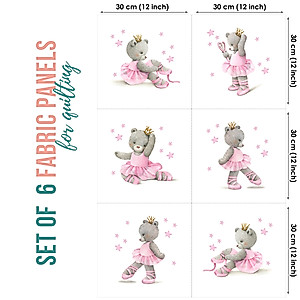 UNIQUE Ballerina Fabric Panel Set (6 Panels, 12x12in Each), Quilting Panels, Baby Quilt Panels, Cotton Baby Panels, Blanket Panel, Cotton Fabric Panels for Quilting