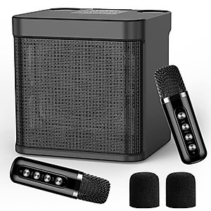 Wireless Karaoke Machine with 2 Microphones - Multifunctional Portable Mini Karaoke Machine, Karaoke Speaker Supports Bluetooth/USB/Aux/TF for Kids, Adults, Family, Party, Gift (Black)